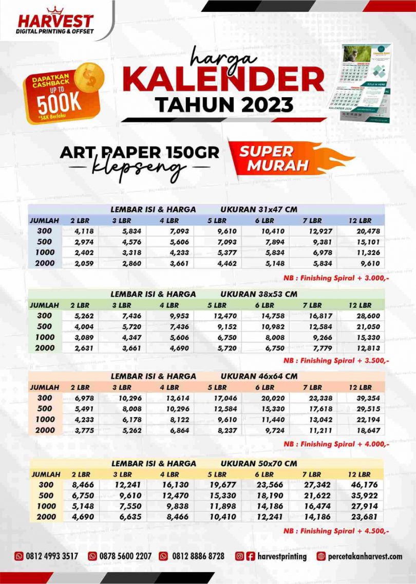 Harga Cetak Kalender 2025 Murah Pesan Online Disini – Printing Harvest